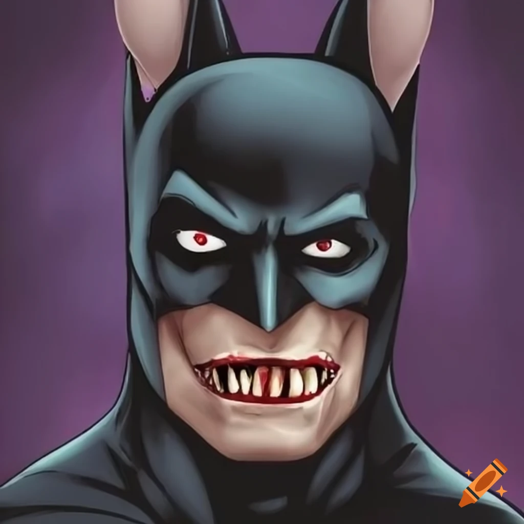Batman with vampire teeth and bunny ears on Craiyon