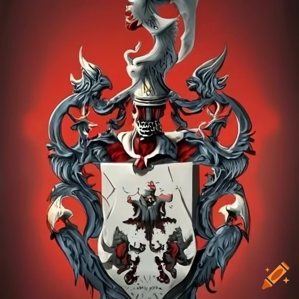 Coat of arms of a vampire clan with motifs of nobility and sacrifice on ...