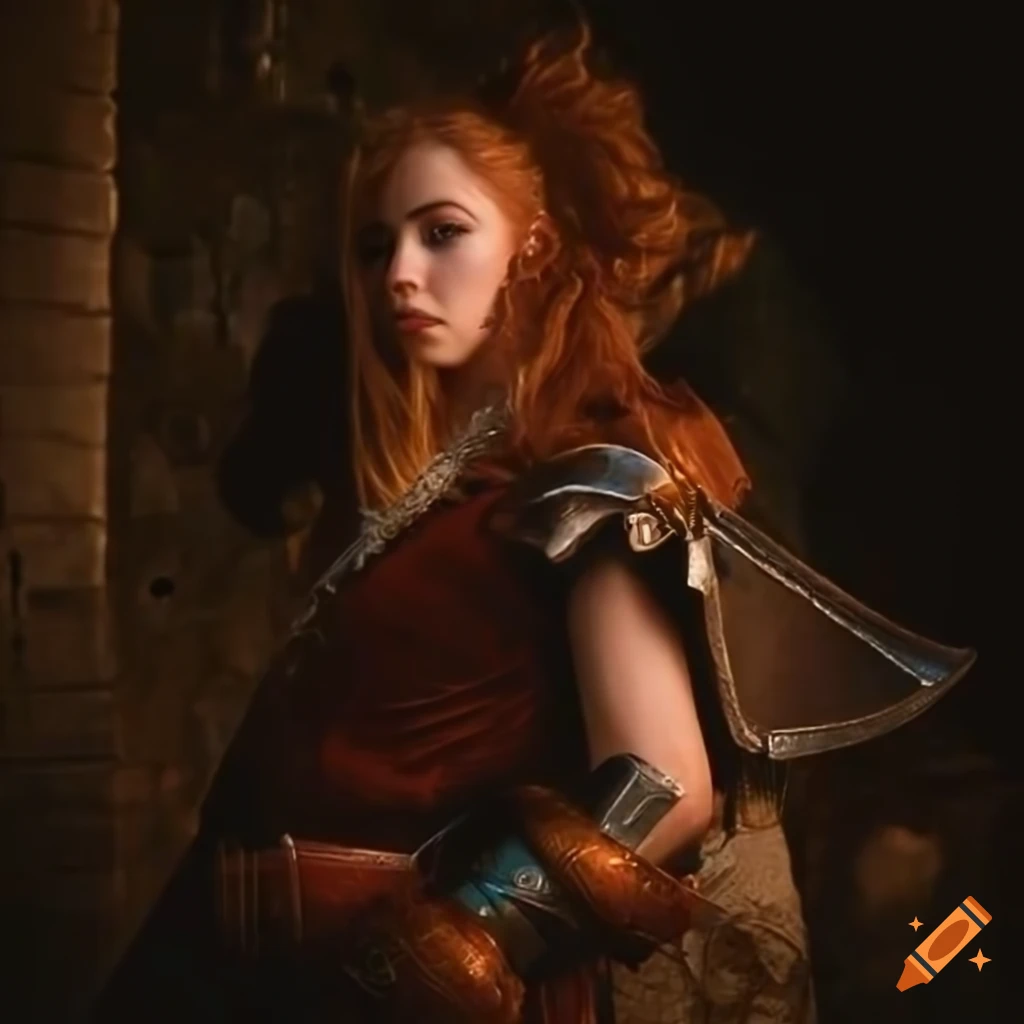 Pretty warrior at the castle in a realistic rpg fantasy setting with ...