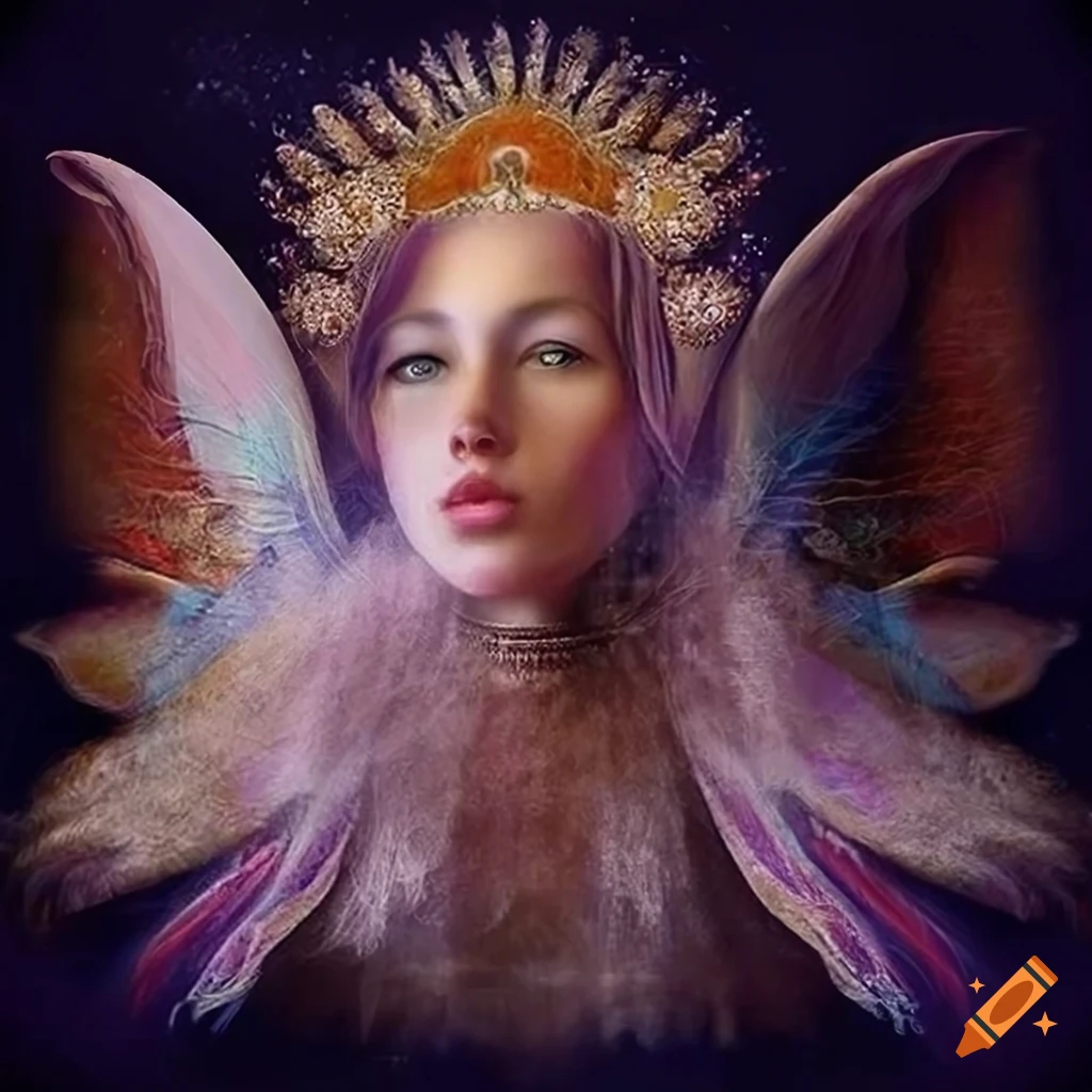 Hyperrealistic digital masterpiece featuring a fairy goddess blending ...