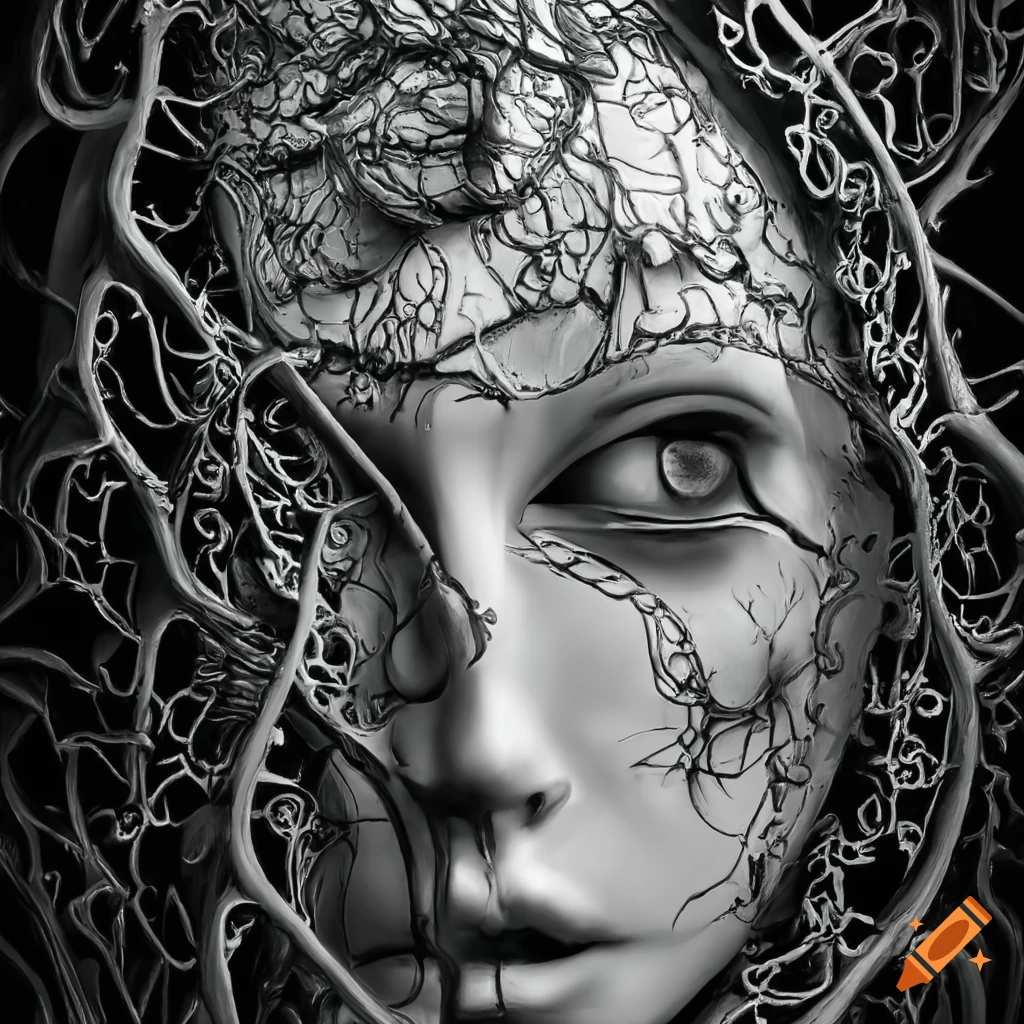 Intricate gothic art sculpture of a distorted humanoid figure with a ...