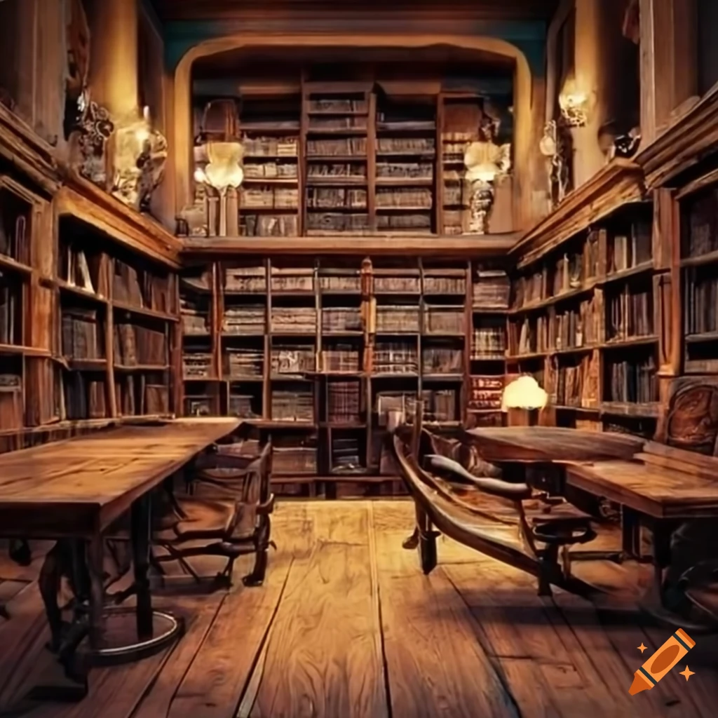 Rustic library with cozy seating and wooden tables on Craiyon