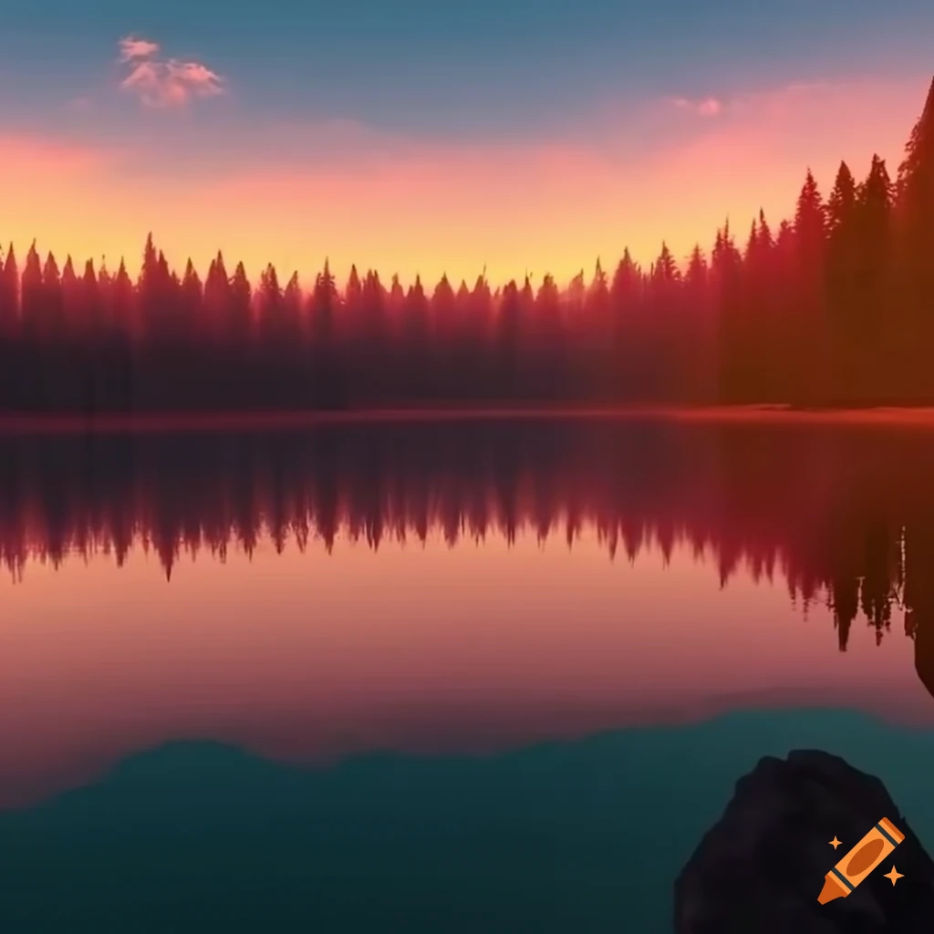 Stunning 3d rendering of a sunset-kissed mountain lake in 32k ...