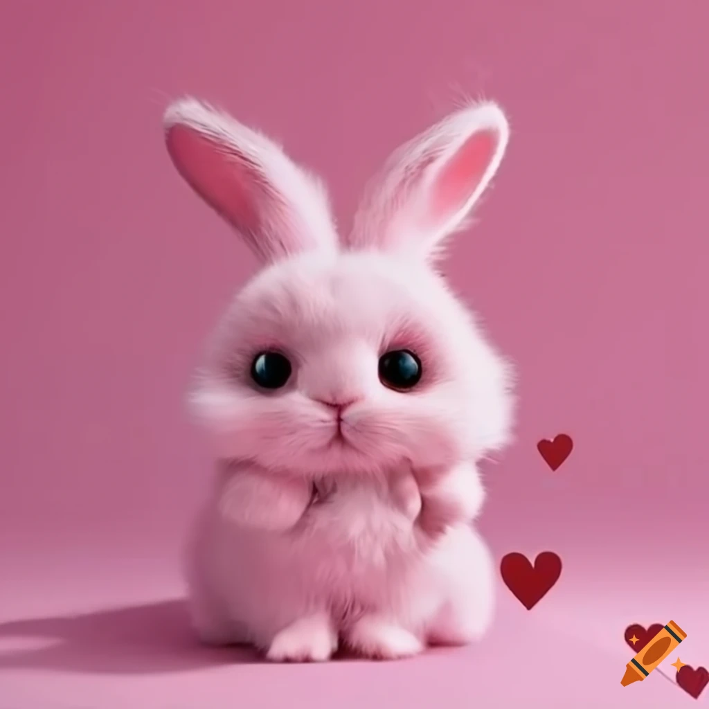Pink fluffy rabbit surrounded by hearts on Craiyon