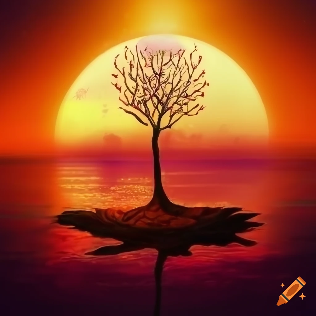 Lotus flower and tree of life at sunset/sunrise on Craiyon