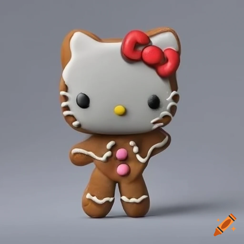 Funko Pop gingerbread Hello Kitty figurine flying in the air on Craiyon