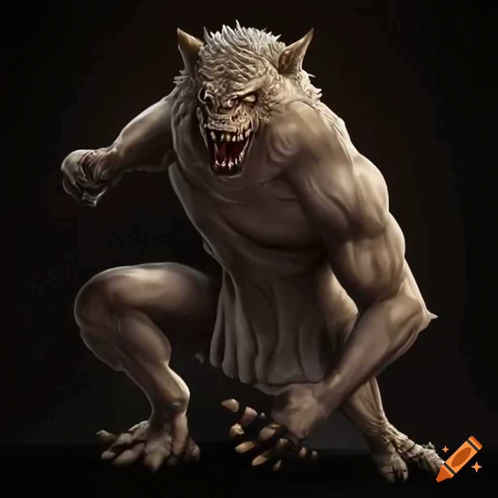 Muscular werewolf in silver armor with black sword on Craiyon