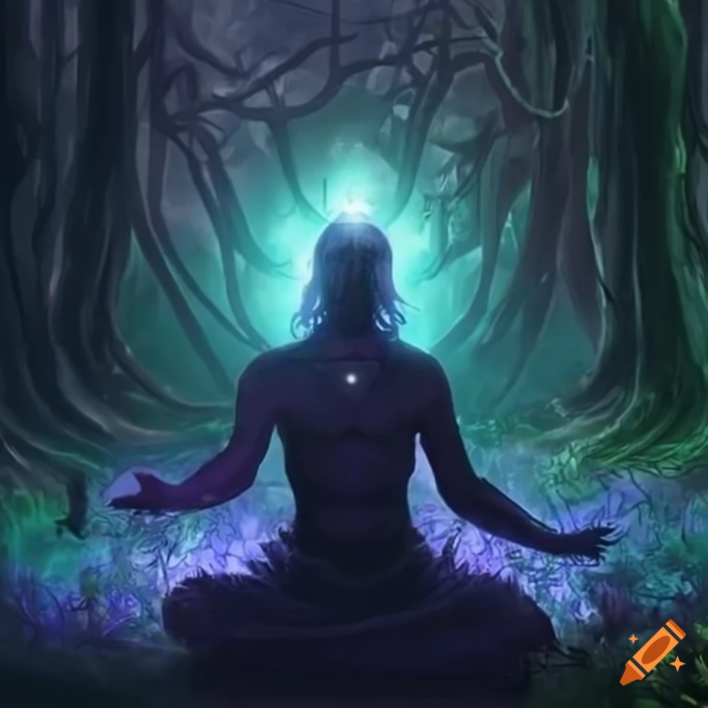 Kevin Joshua as a powerful healer in a dark forest with mystical ...