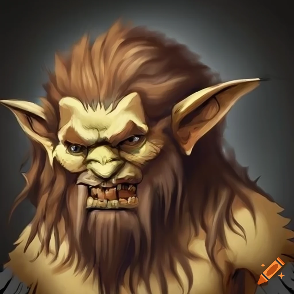 Bugbear chief with long brown hair on Craiyon