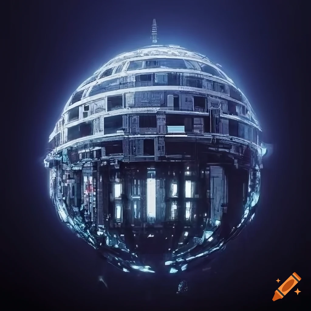 Megastructure architecture ball under a full moon in a sci-fi setting ...