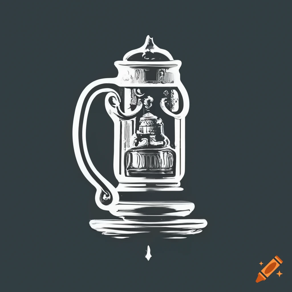 Vintage fountain with a boy and girl filling beer steins, brewery logo ...