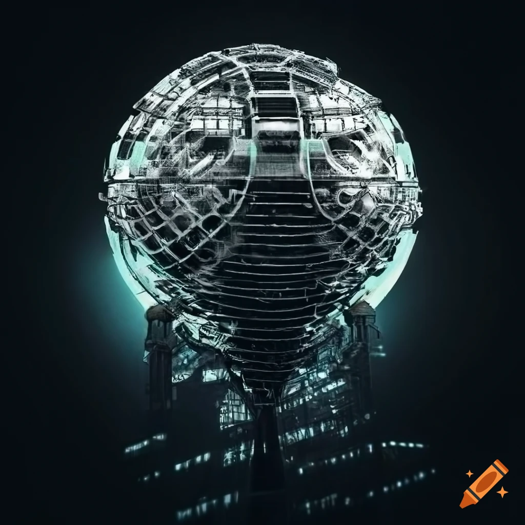 Megastructure architecture ball in black and white with a cyberpunk ...