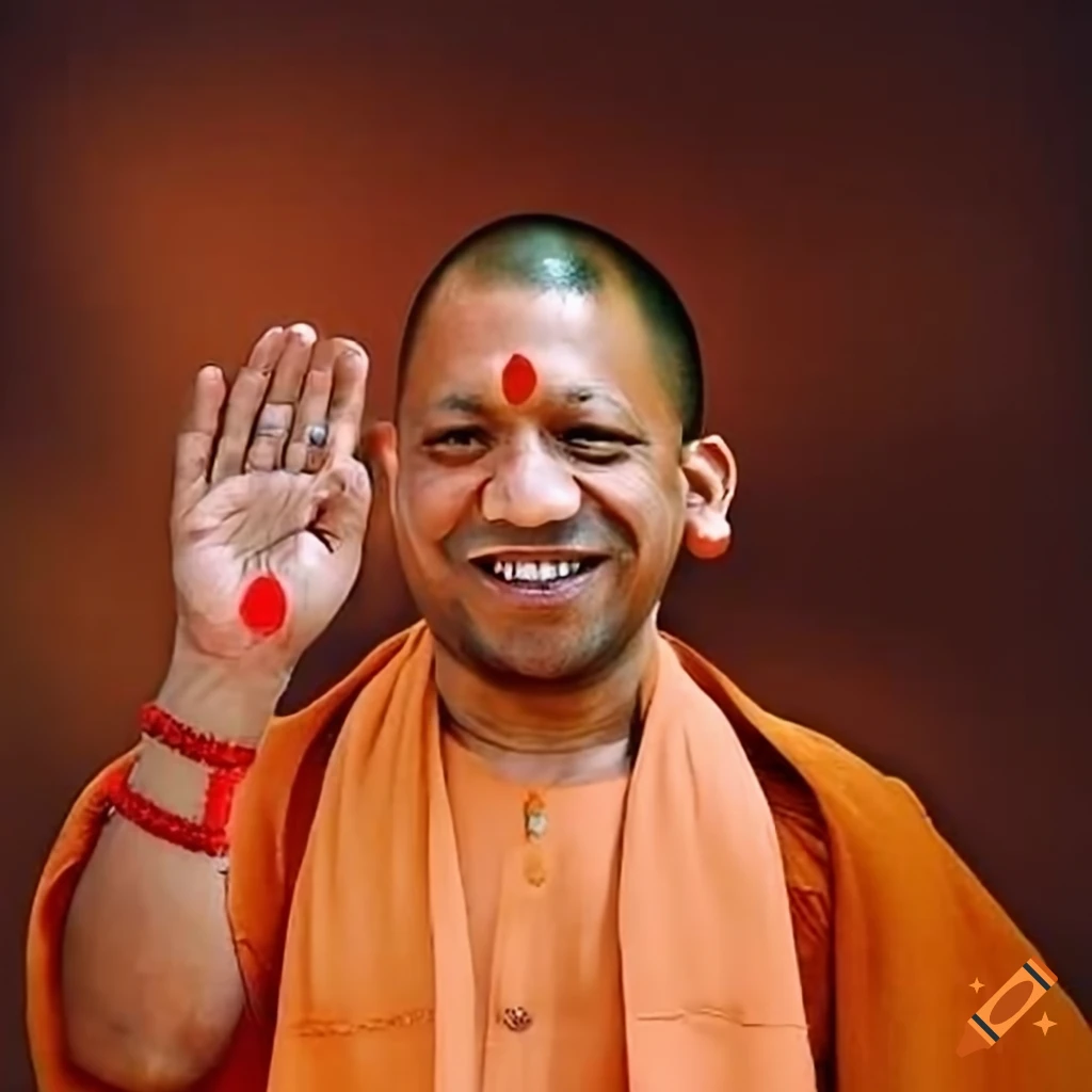 Yogi adityanath portrait with background information on Craiyon