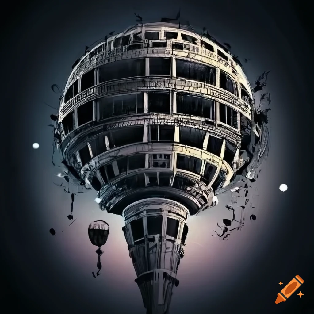 Megastructure architecture ball under a full moon in a cyberpunk style ...