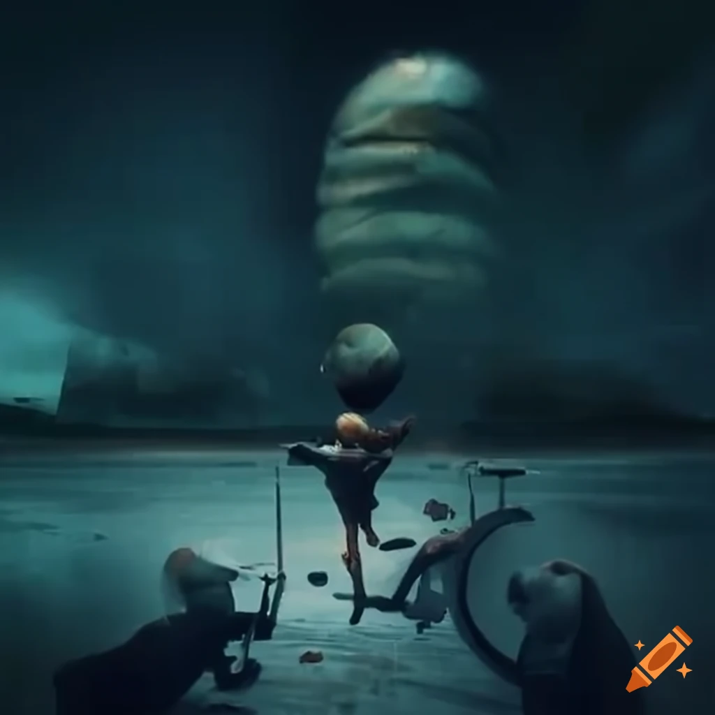 Flying toasters like screensaver on a surreal street on Craiyon