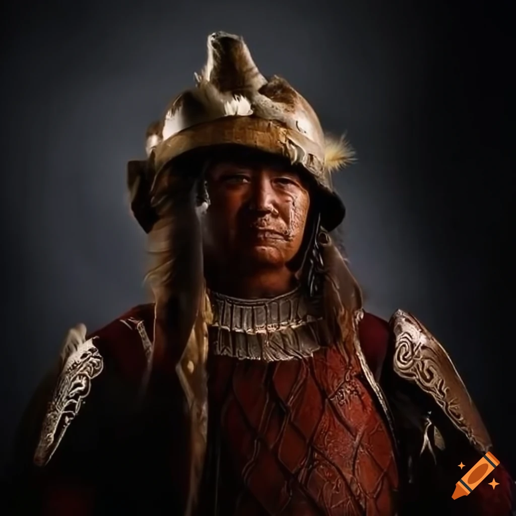 Native American cowboy in Mongolian armor in a desert landscape on Craiyon