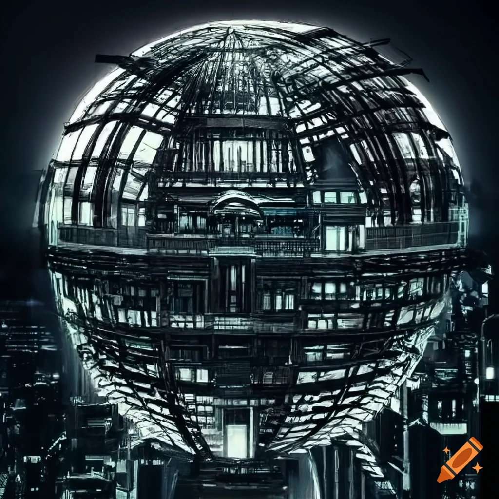 Megastructure architecture ball under a full moon in a futuristic sci ...