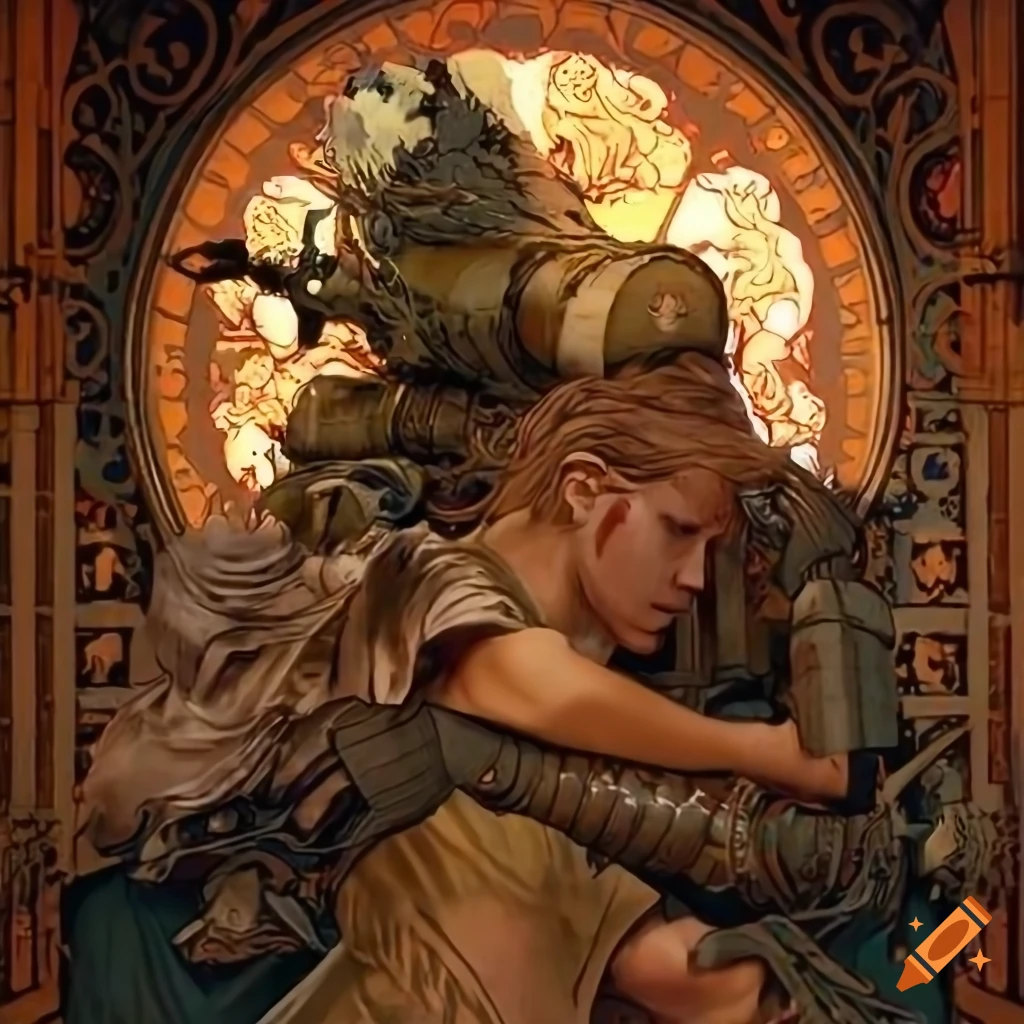 Stunning high-definition stave carvings style art with cinematic mech ...