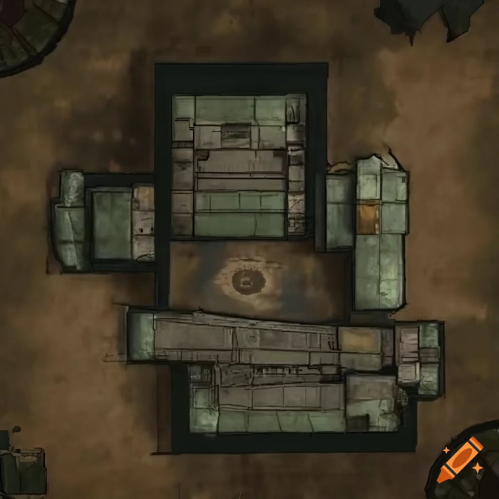 Top-down map of a bus depot inspired by s.t.a.l.k.e.r on Craiyon