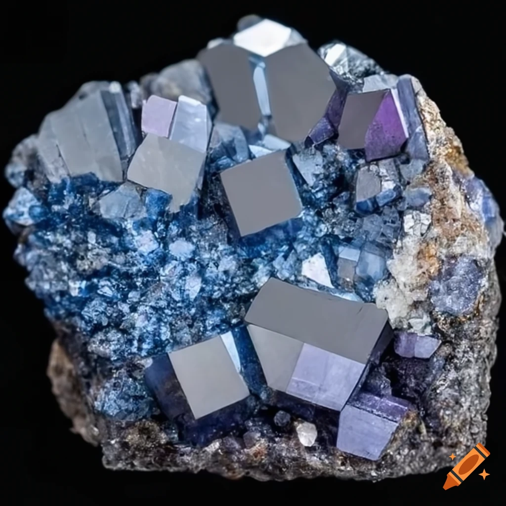 Macro image of Galena mineral with blue-gray color and unique texture on Craiyon