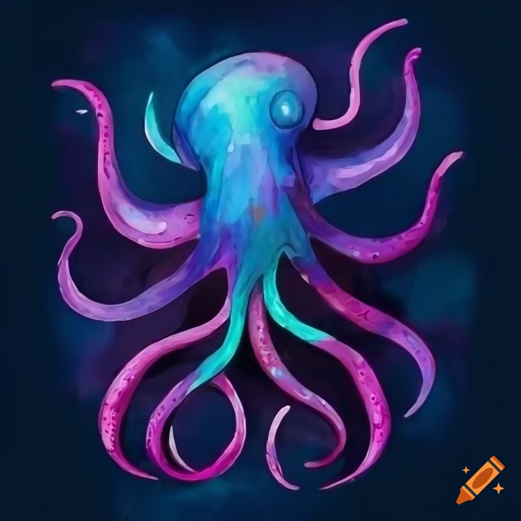 Purple-dark squid with glowing body in a deep sea environment on Craiyon