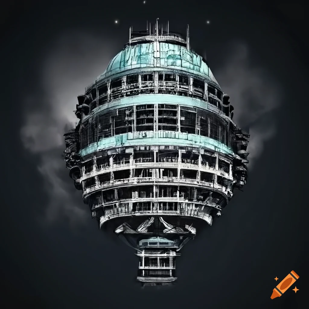 Megastructure architecture orb under a full moon in a sci-fi setting ...