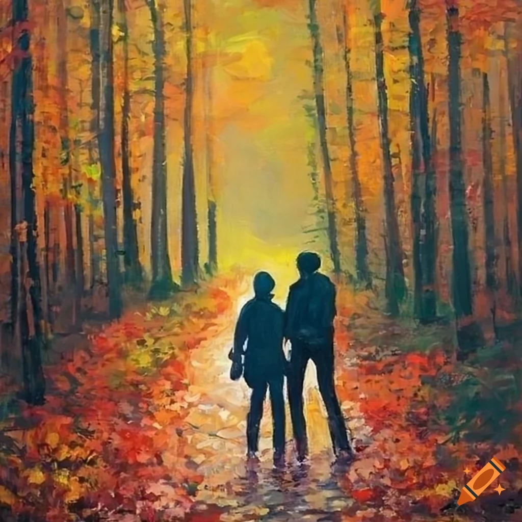 Romantic scene of lovers walking in Pyrenees mountain forests during ...