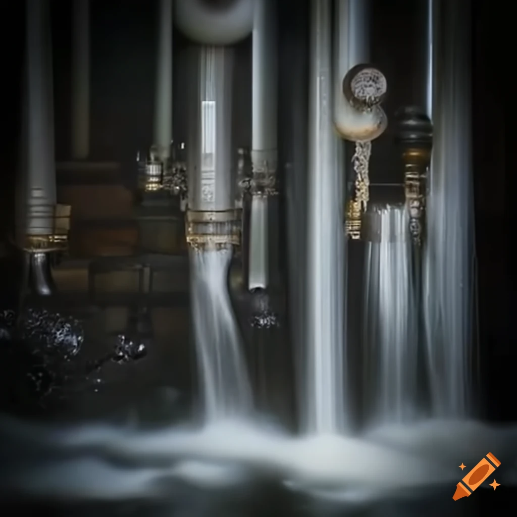 Water flowing through pipes in a complex system on Craiyon