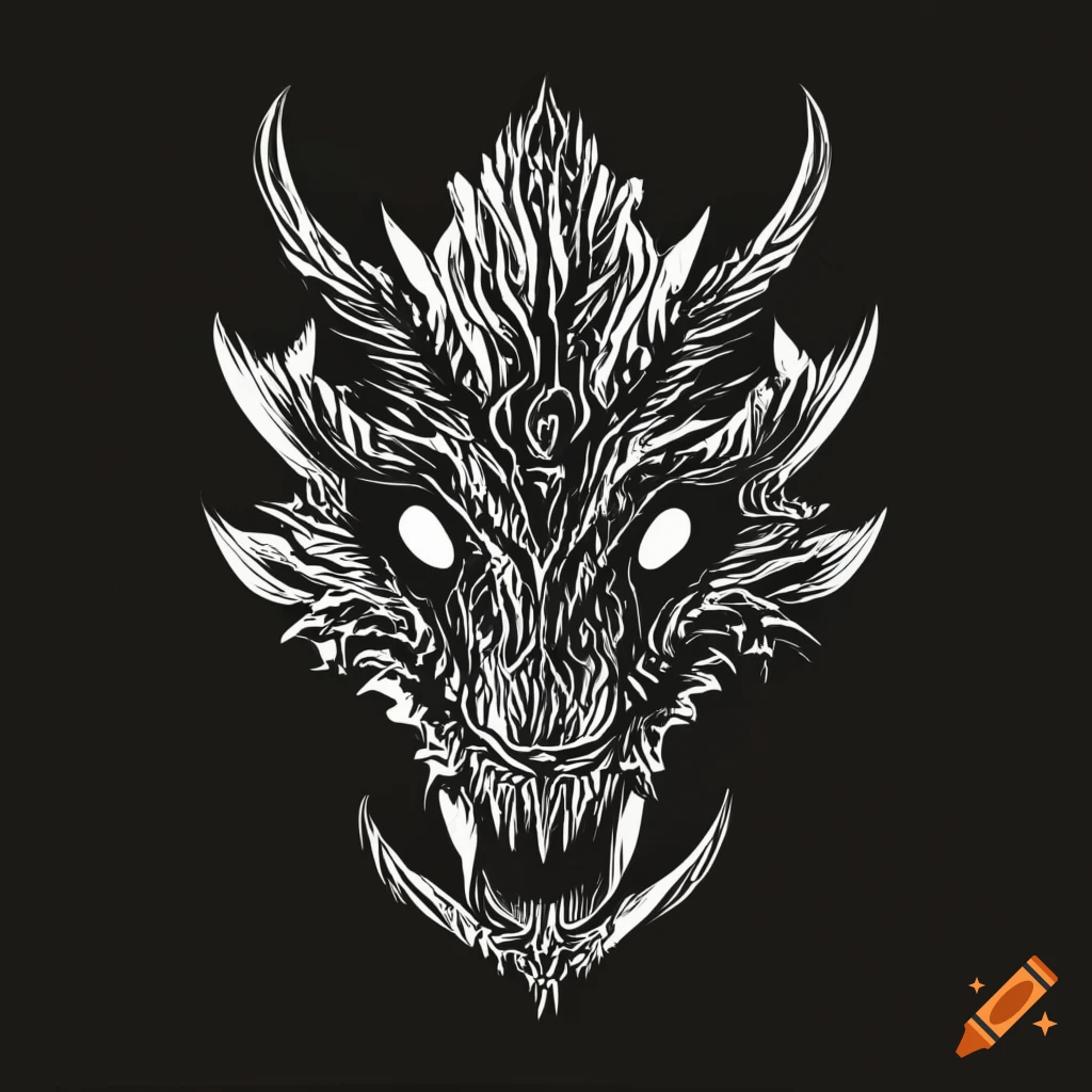 Simplistic black and white dragon head logo on Craiyon