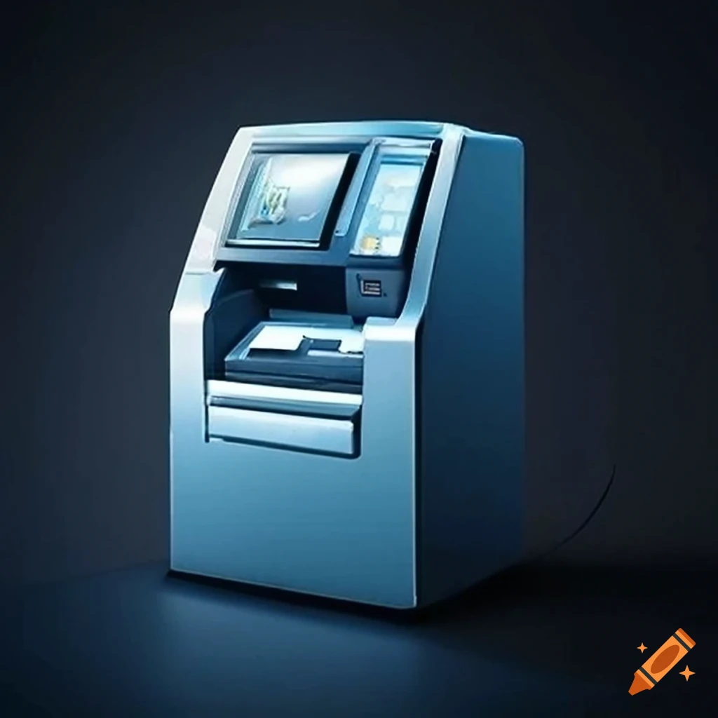 ATM machine with display screen, handprint scanner, card scanner ...