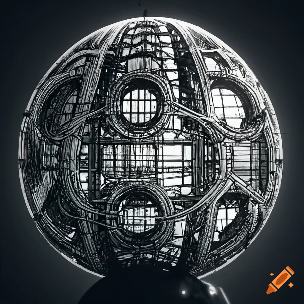 Megastructure architecture ball under full moon in sci-fi style on Craiyon