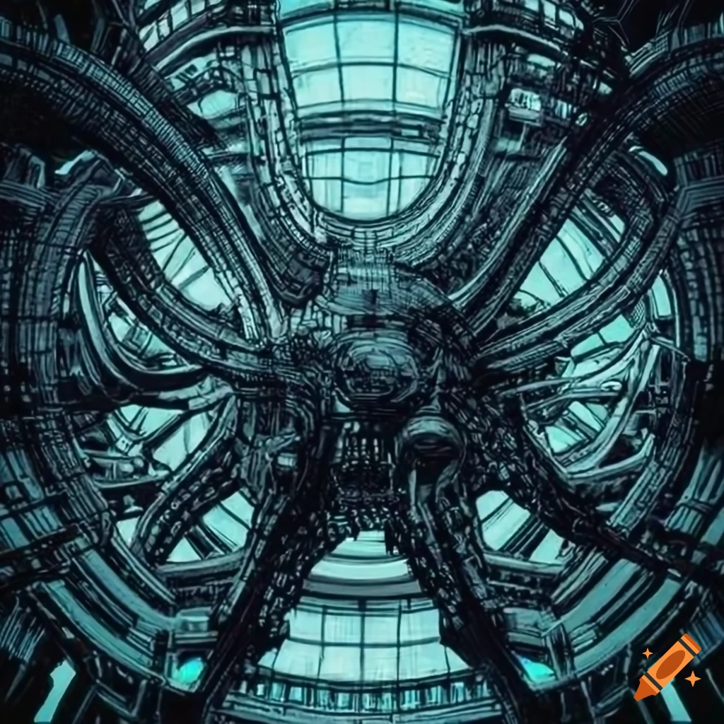 Megastructure architecture orb octopus underwater in black and white on ...