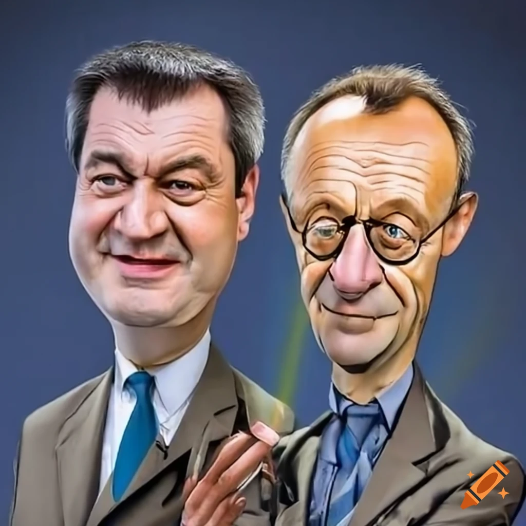 Caricature of political figures Markus Söder and Friedrich Merz in ...