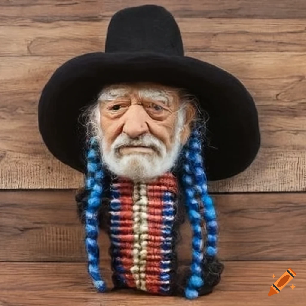 Willie nelson art in felted wool on Craiyon
