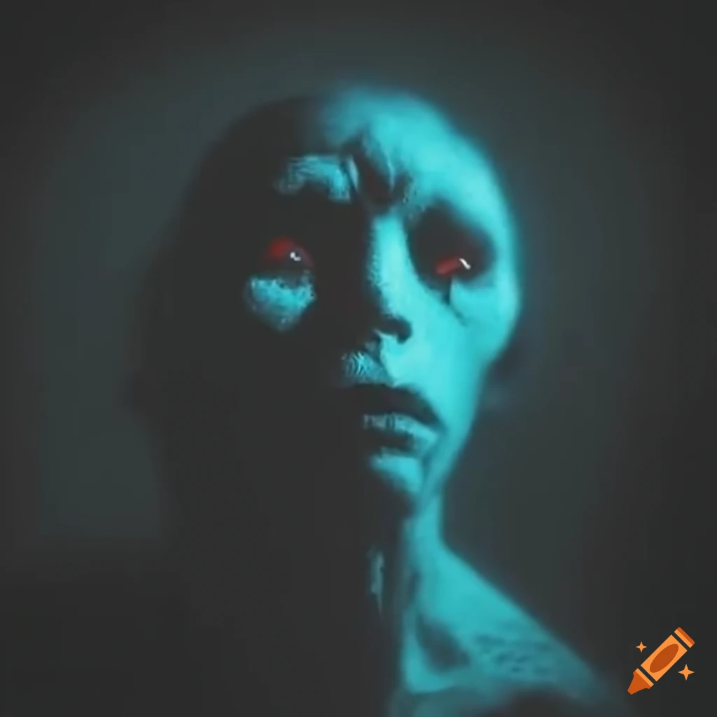 Sinister shadow creature with glowing white eyes in an analog horror ...