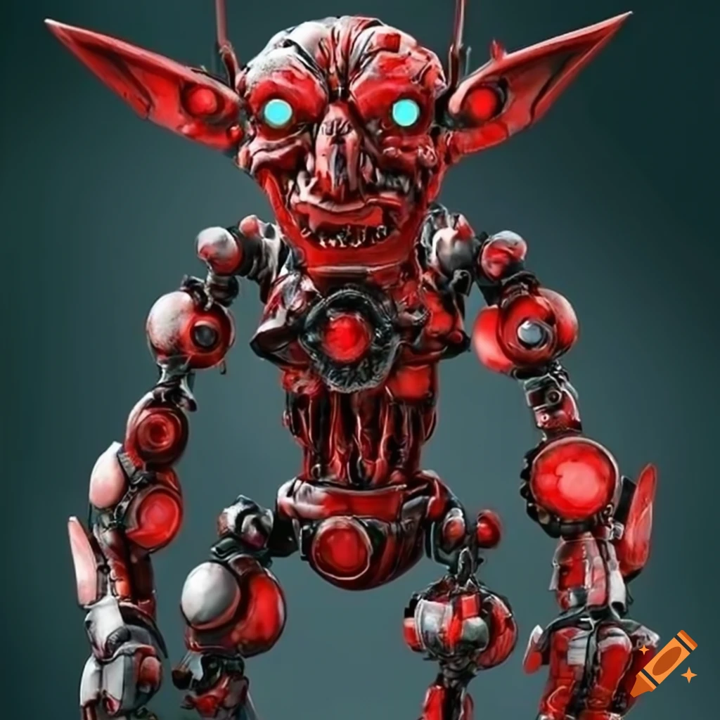 Black and red elaborate robot goblin design on Craiyon