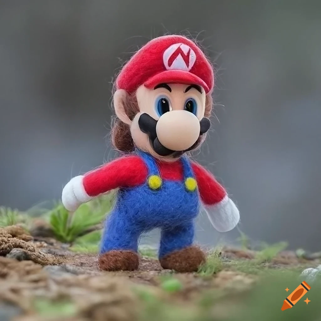Felted wool mario funko pop on natural background with diffused ...