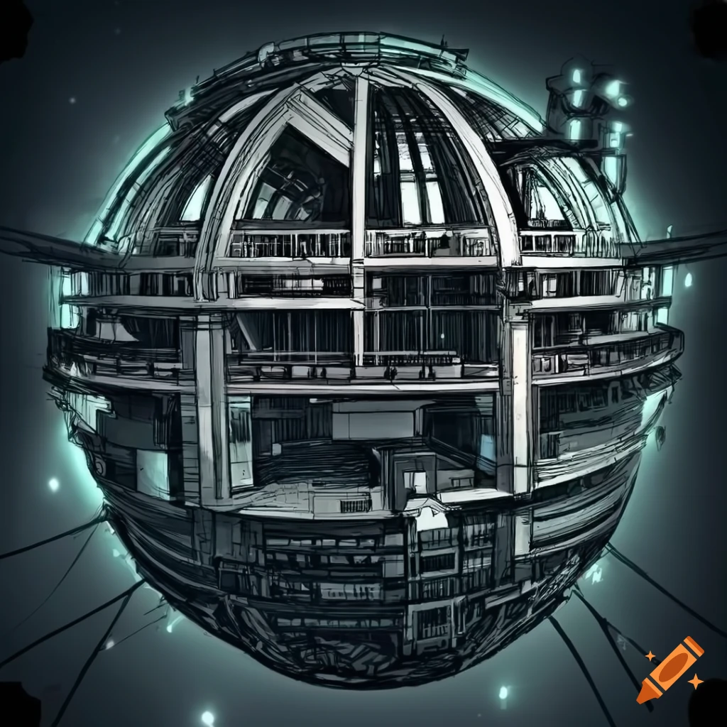Megastructure architecture ball under full moon in sci-fi style on Craiyon