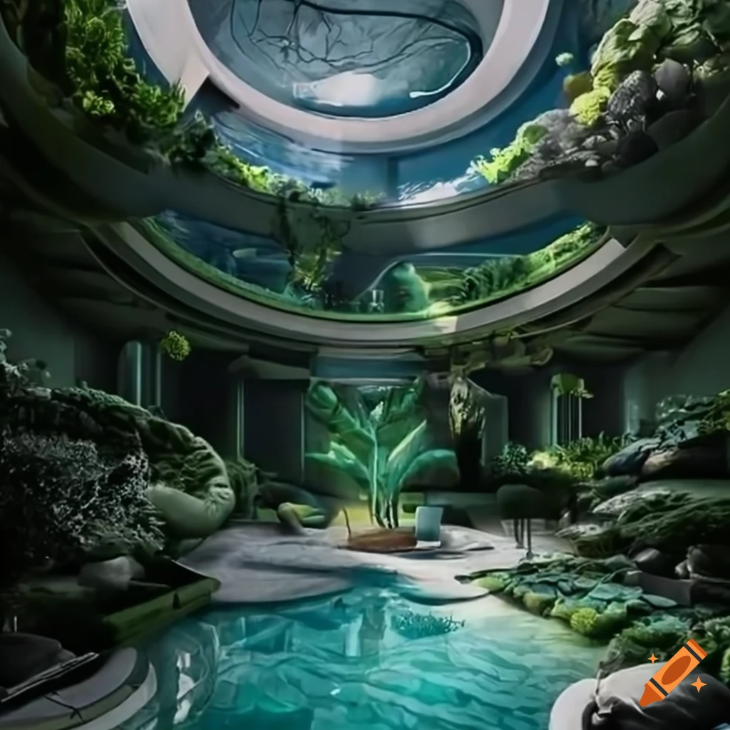 Big, beautiful botanical mansion with minimalistic futuristic interior ...