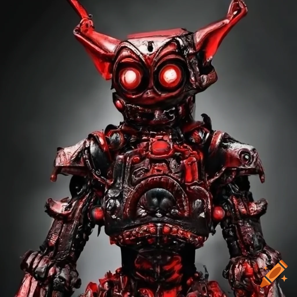 Black and red elaborate robot goblin design on Craiyon