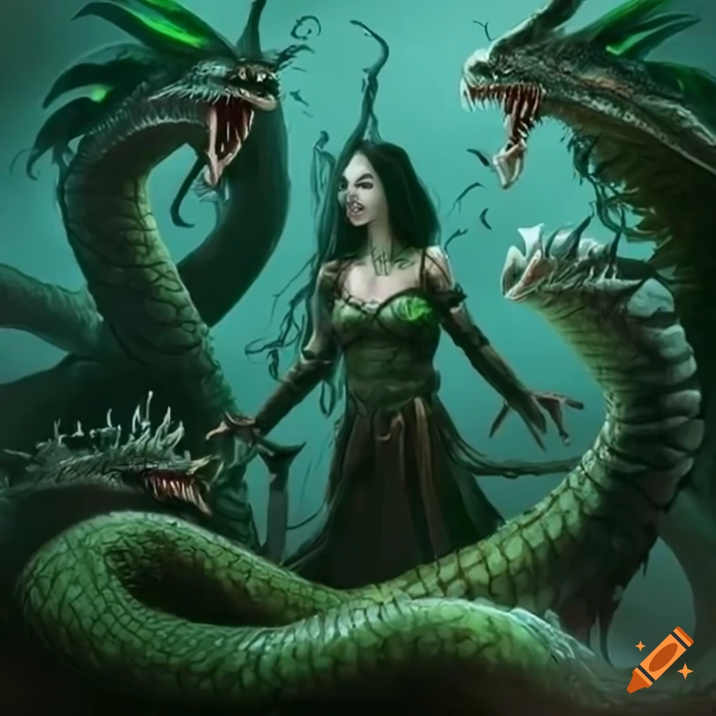 Witch summoning a hydra in a swamp on Craiyon