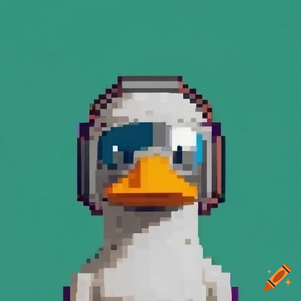 Pixelated duck wearing an astronaut helmet on Craiyon