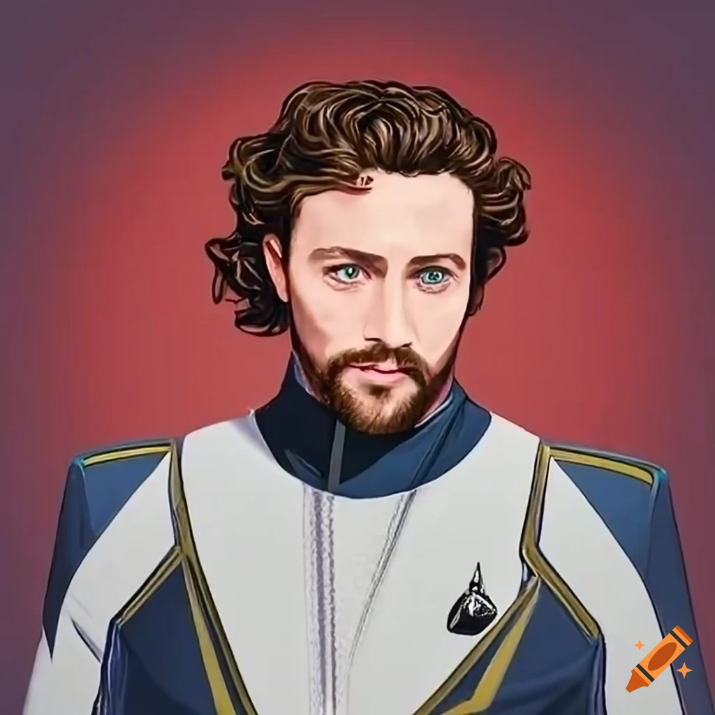 Aaron Taylor-Johnson as young Captain Picard in Starfleet attire on Craiyon
