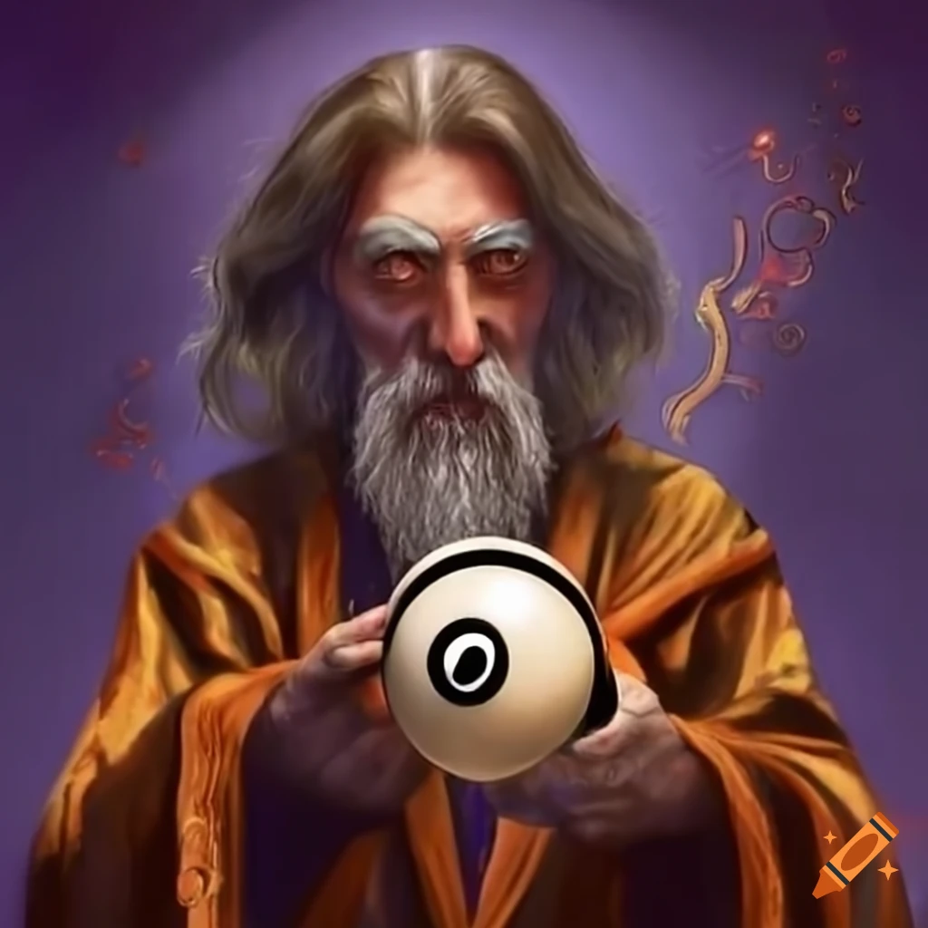 Enchanting wizard demonstrating magic with a pool ball on Craiyon