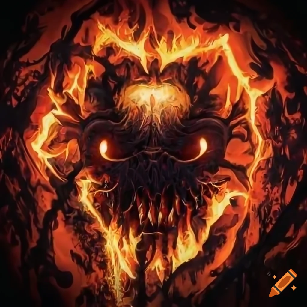 Metal band logo with symmetrical lines, monster, and fire in stunning ...