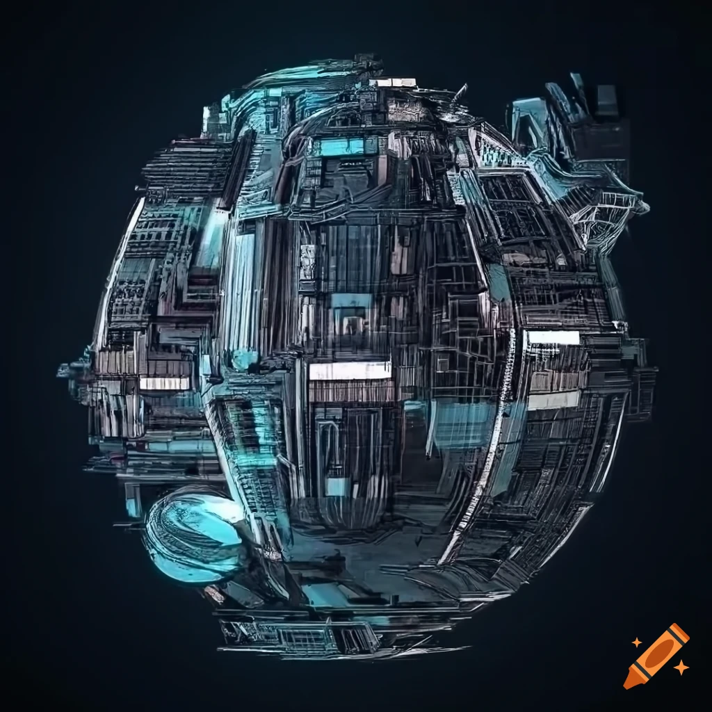 Megastructure architecture seashell orb under full moon in a sci-fi ...