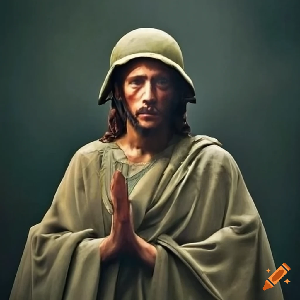 Jesus among soldiers during the Vietnam War on Craiyon