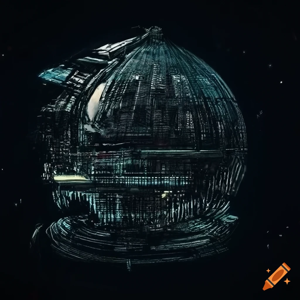 Underwater megastructure architecture orb with wires in a sci-fi ...