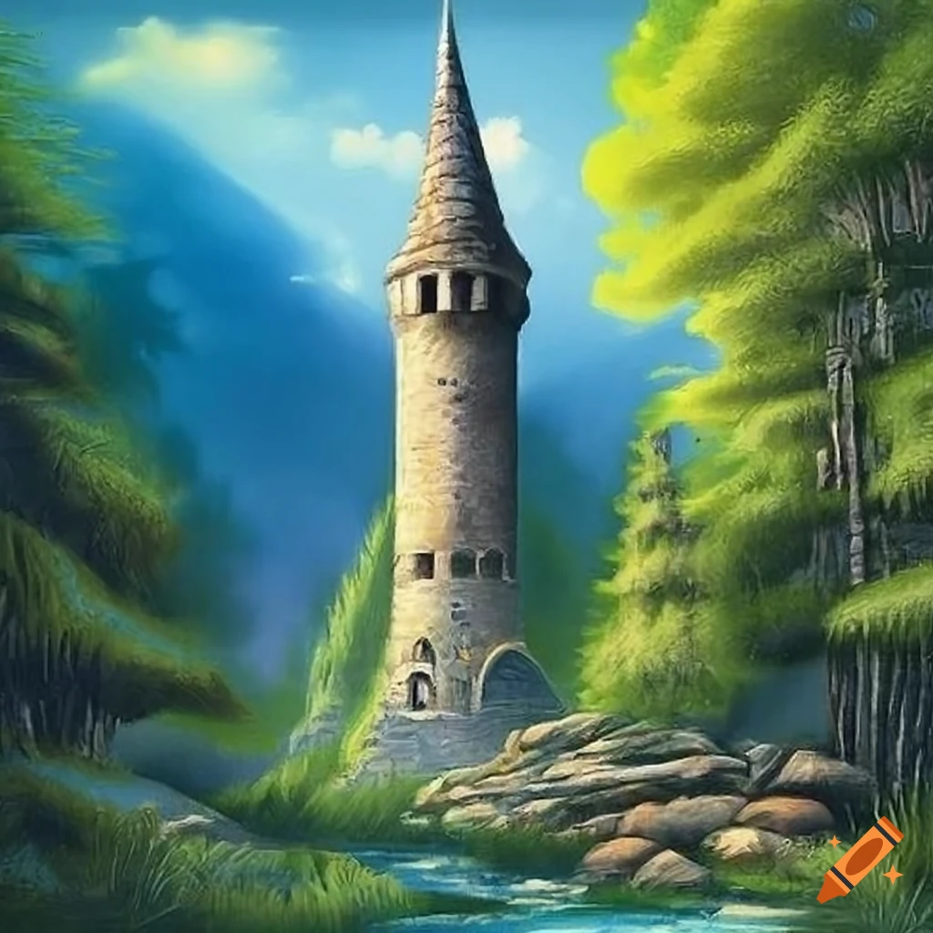 Mystical wizard's tower with spires and turrets in a wild fantasy ...