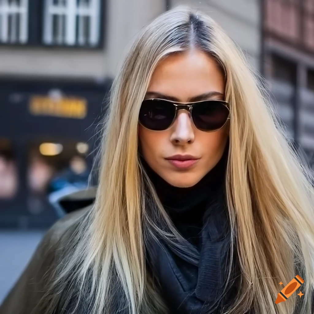 Stunning scandinavian model in sunglasses in stockholm's old town on ...